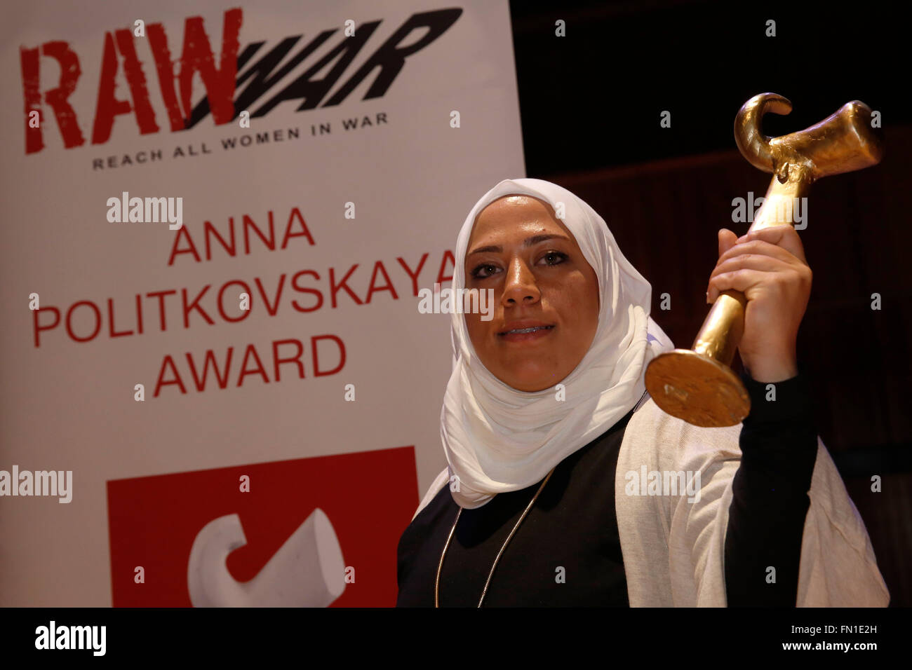 London, UK. 12th March, 2016. Syrian journalist Kholoud Waleed, co ...