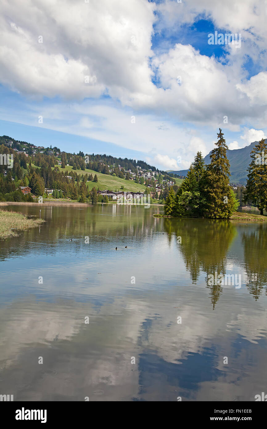 Small alpine lake Heidisee in Lenzerheide, Switzerland Stock Photo - Alamy