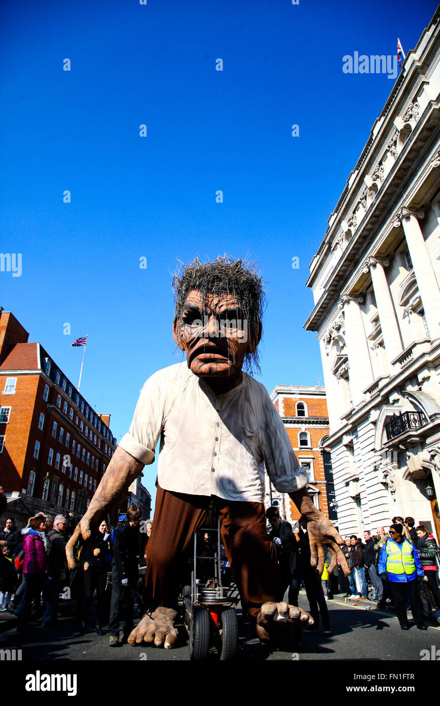 London, UK. 13th March, 2016. Crom, a giant puppet, from performance ...