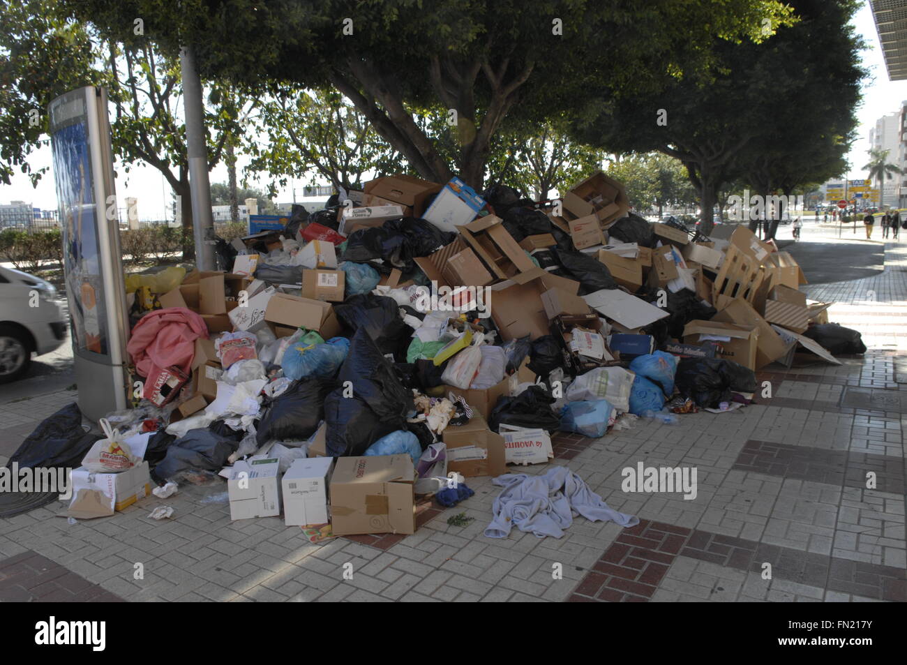 Rubbish in Malaga Spain on pavement,industrial strike by dustmen Stock ...