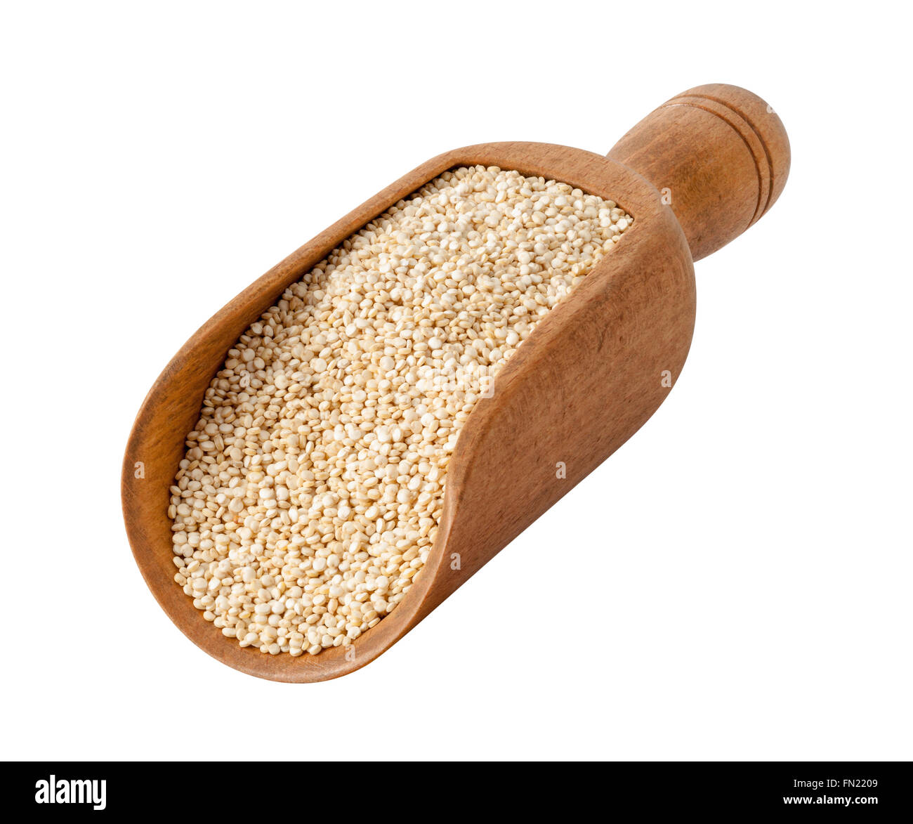 White Pearl Quinoa in a Wood Scoop. The image is a cut out, isolated on ...