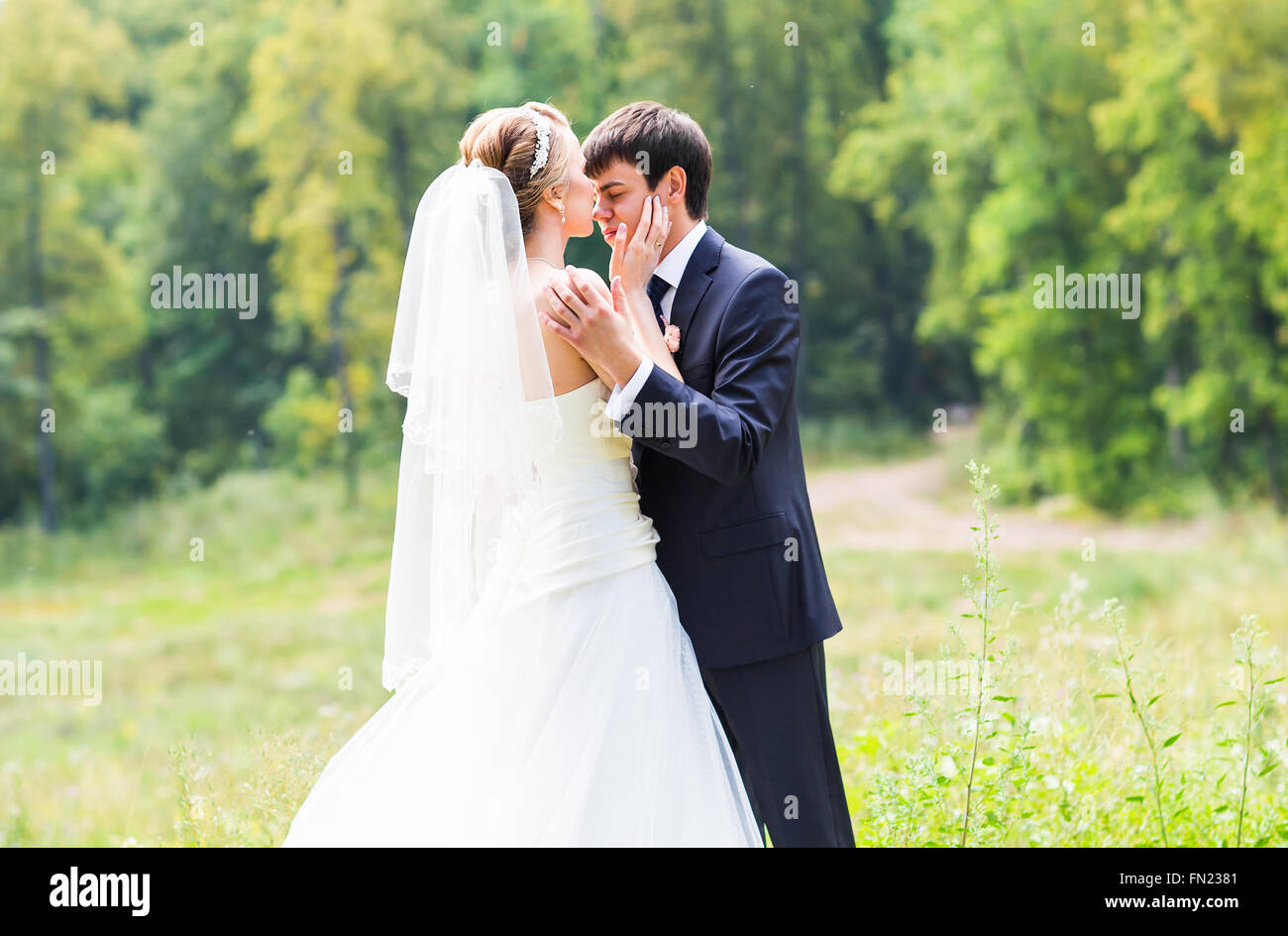 Wedding, Beautiful Romantic Bride and Groom Kissing Stock Photo - Alamy