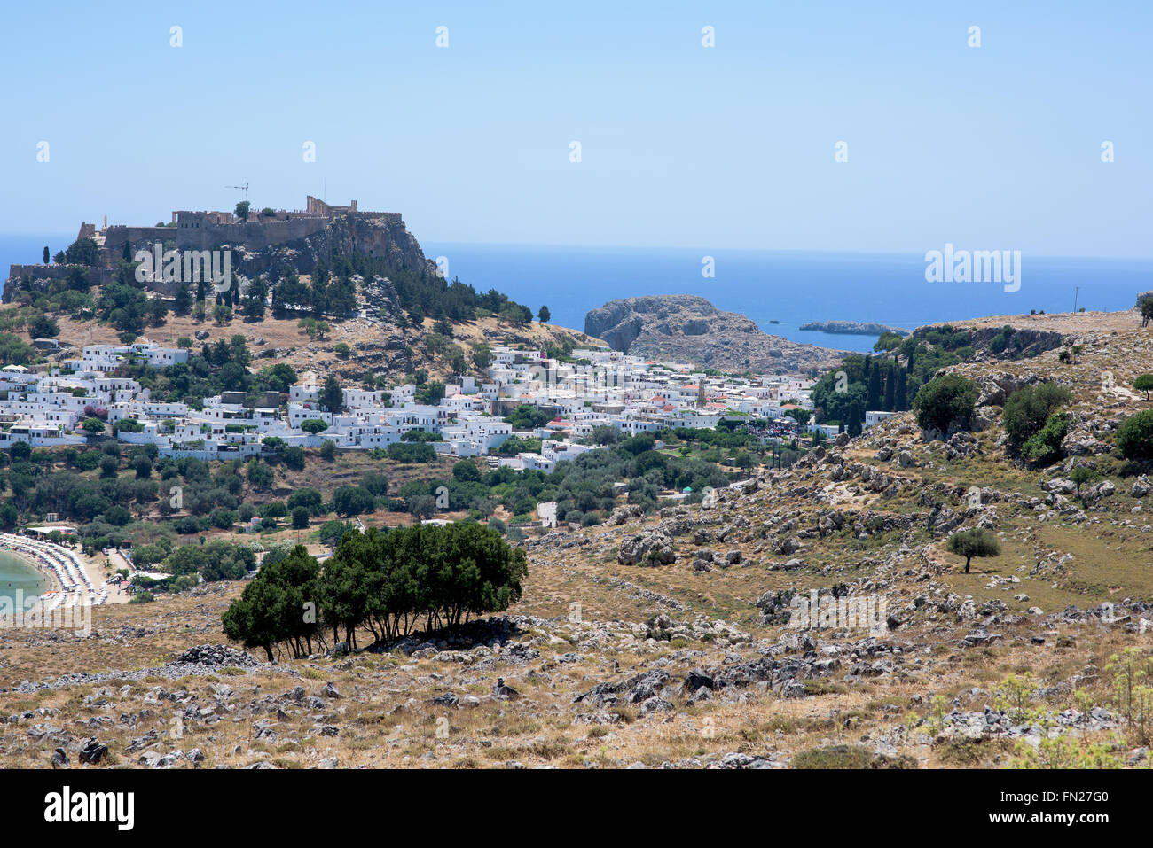 View on city of Lindos Stock Photo - Alamy