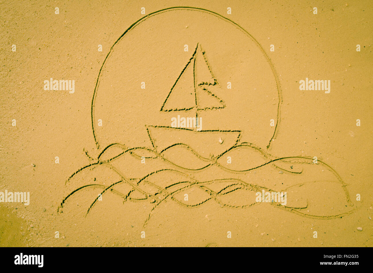 boat drawn in sand on beACH Stock Photo - Alamy