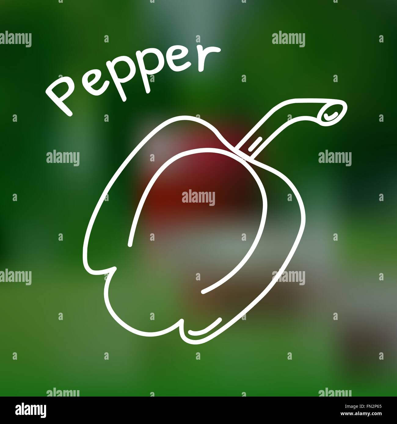 White thin line icon of red pepper with name on mesh background Stock ...