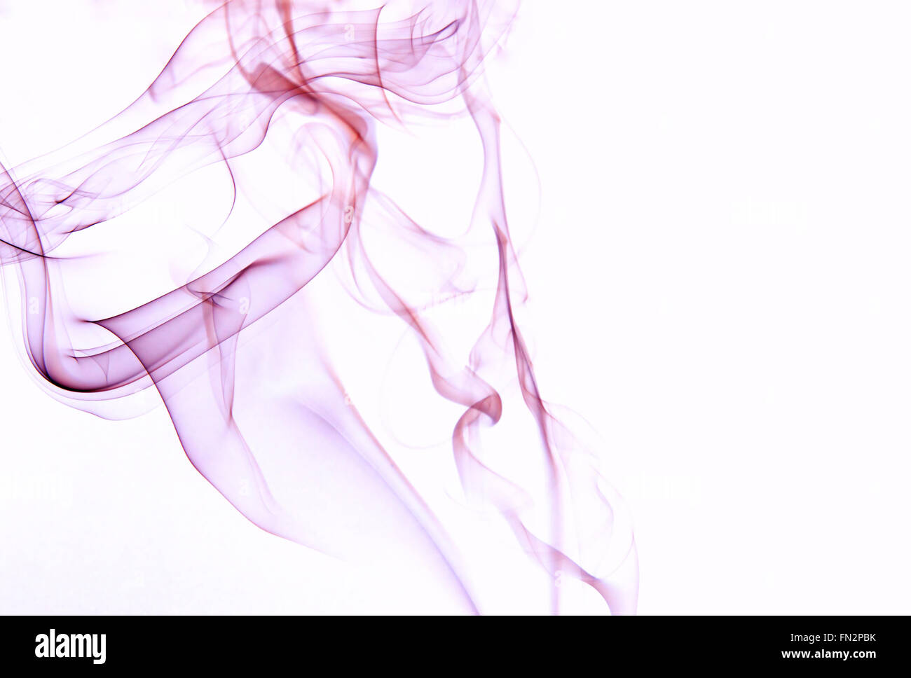 Interesting, abstract, streaks of violet smoke isolated on a white ...