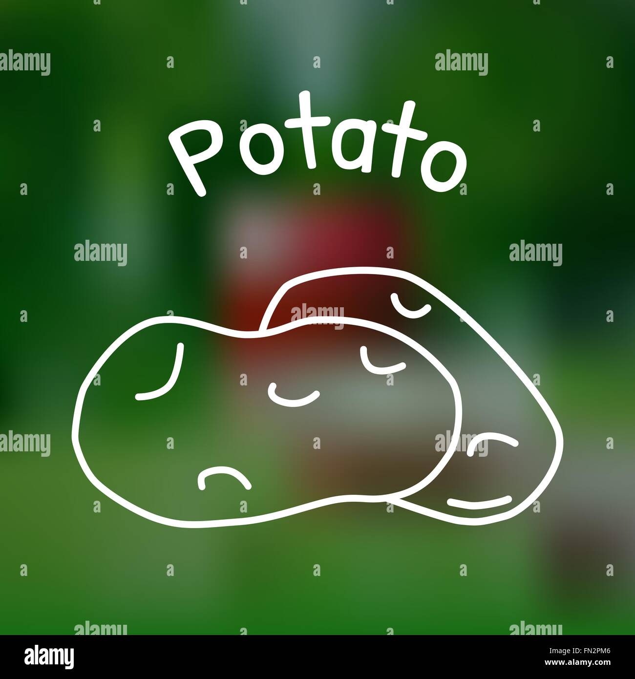 White thin line icon of potato with name on mesh background Stock ...