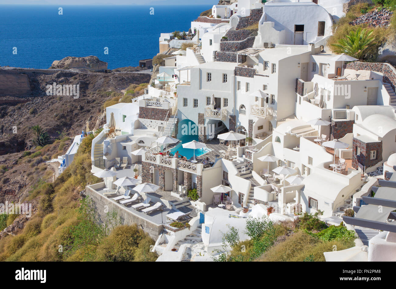 SANTORINI, GREECE - OCTOBER 5, 2015: The luxury resorts in Oia Stock ...