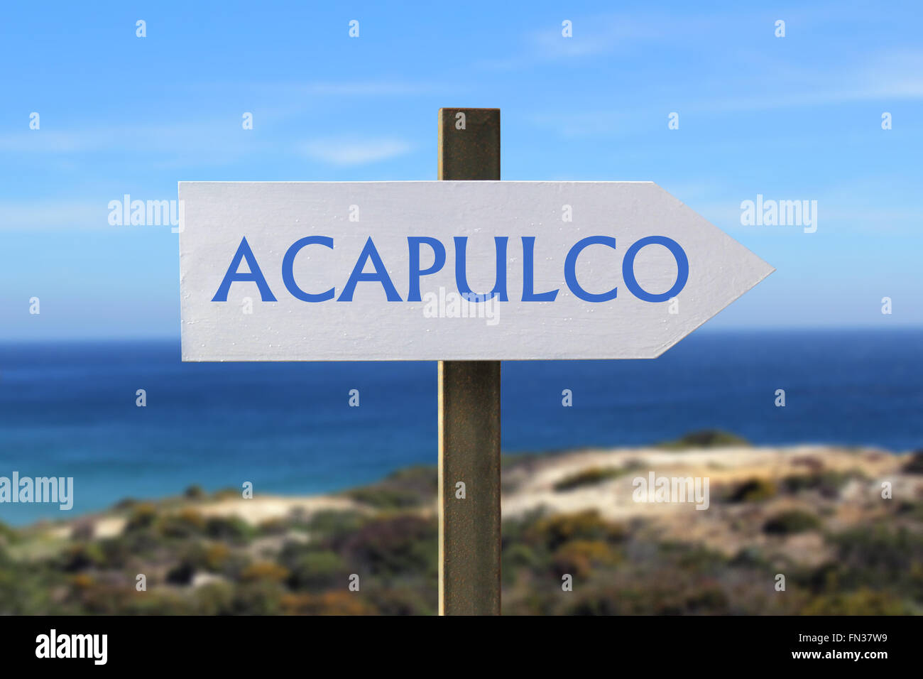 Acapulco road sign with seashore in the background Stock Photo - Alamy