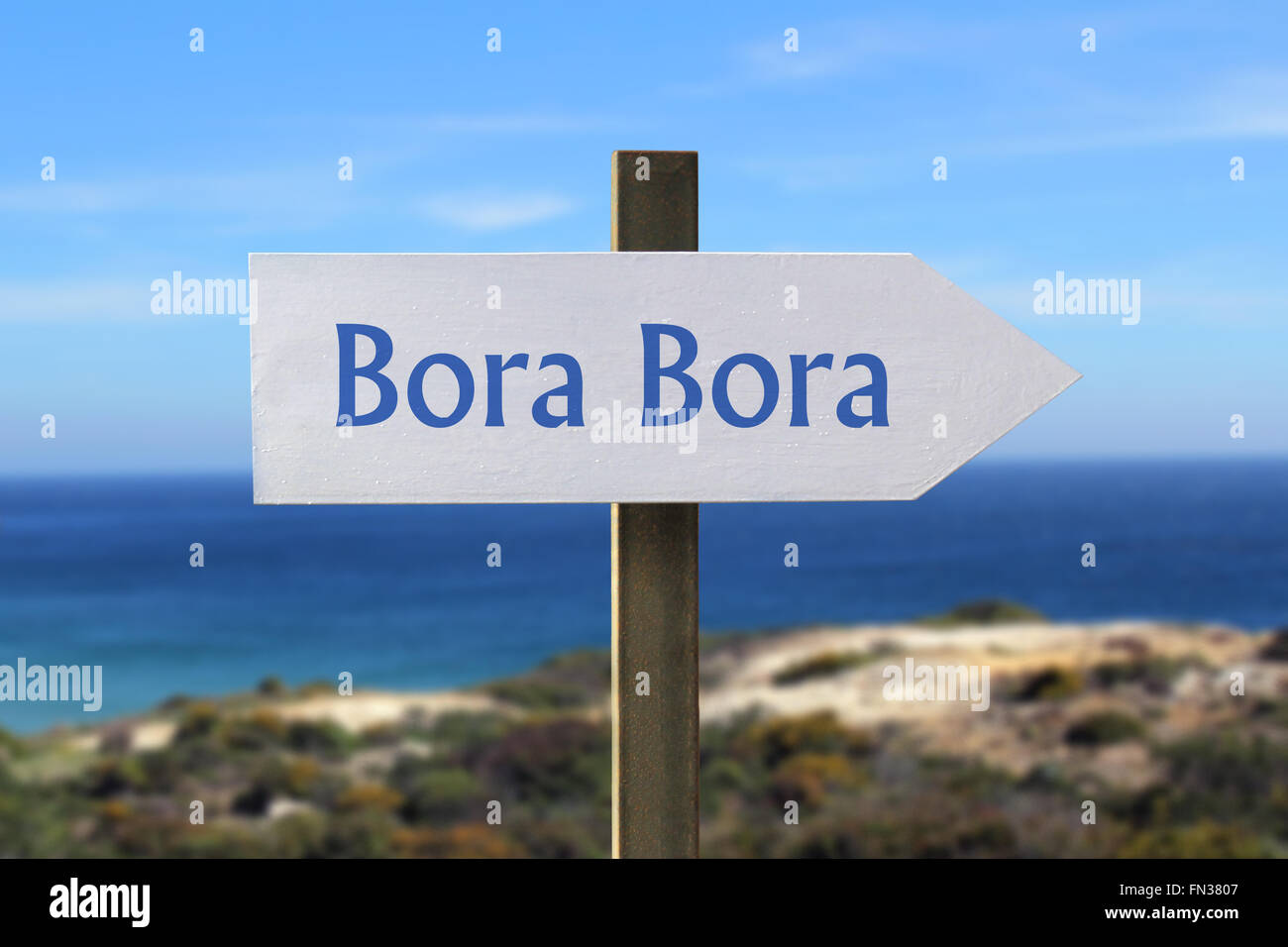 Bora Bora road sign with seashore in the background Stock Photo - Alamy