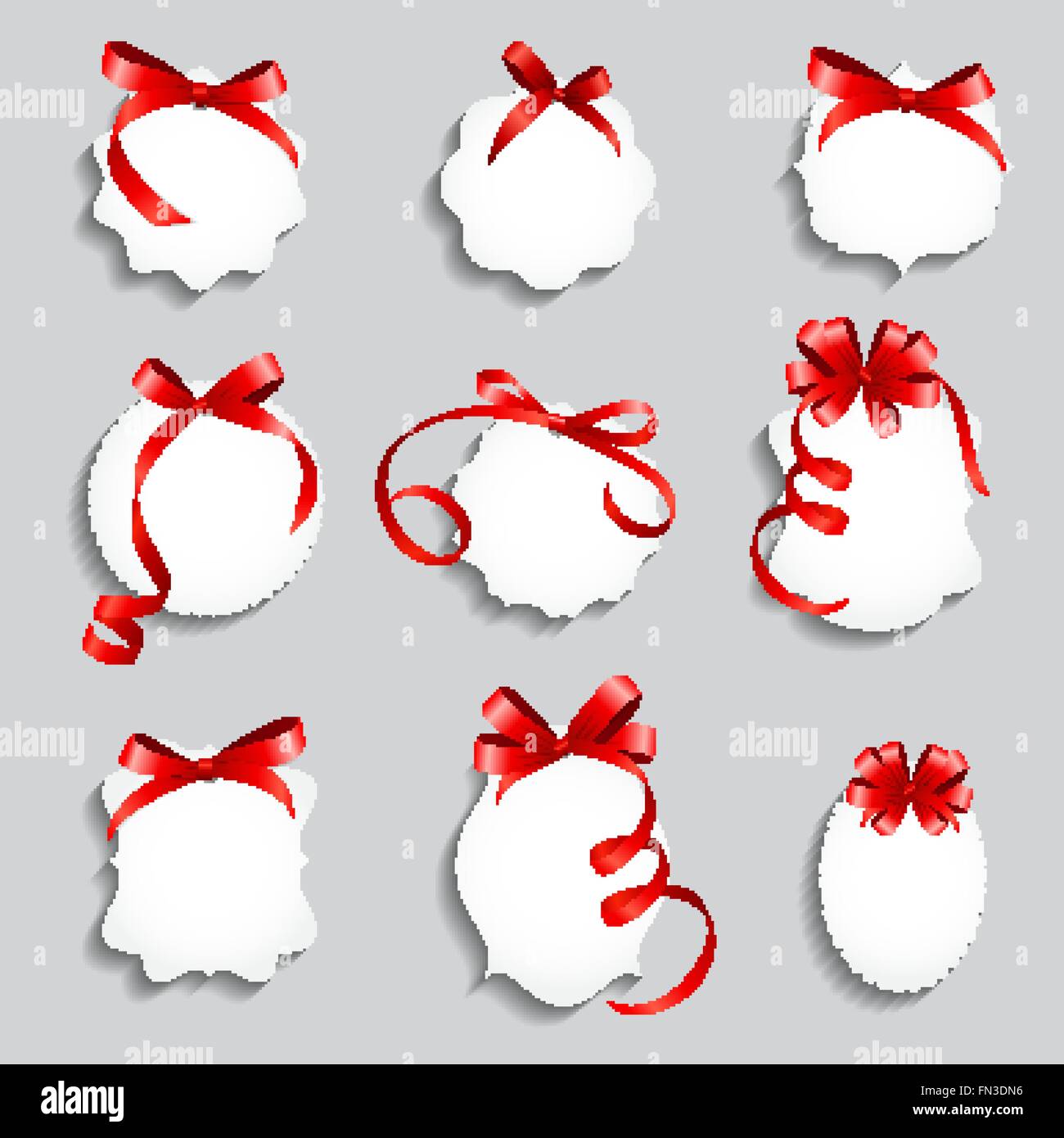 Price Tags with Red Bows and Ribbon Set. Paper Label Design Vec Stock ...