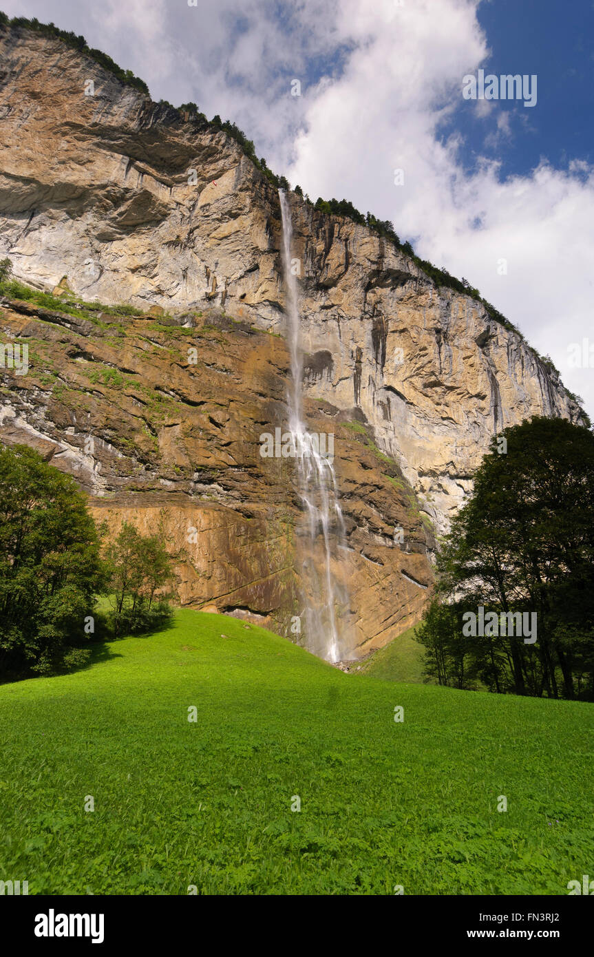 Staubbachfall waterfall, Lauterbrunnen, Lauterbrunnen Valley, Junfrau ...