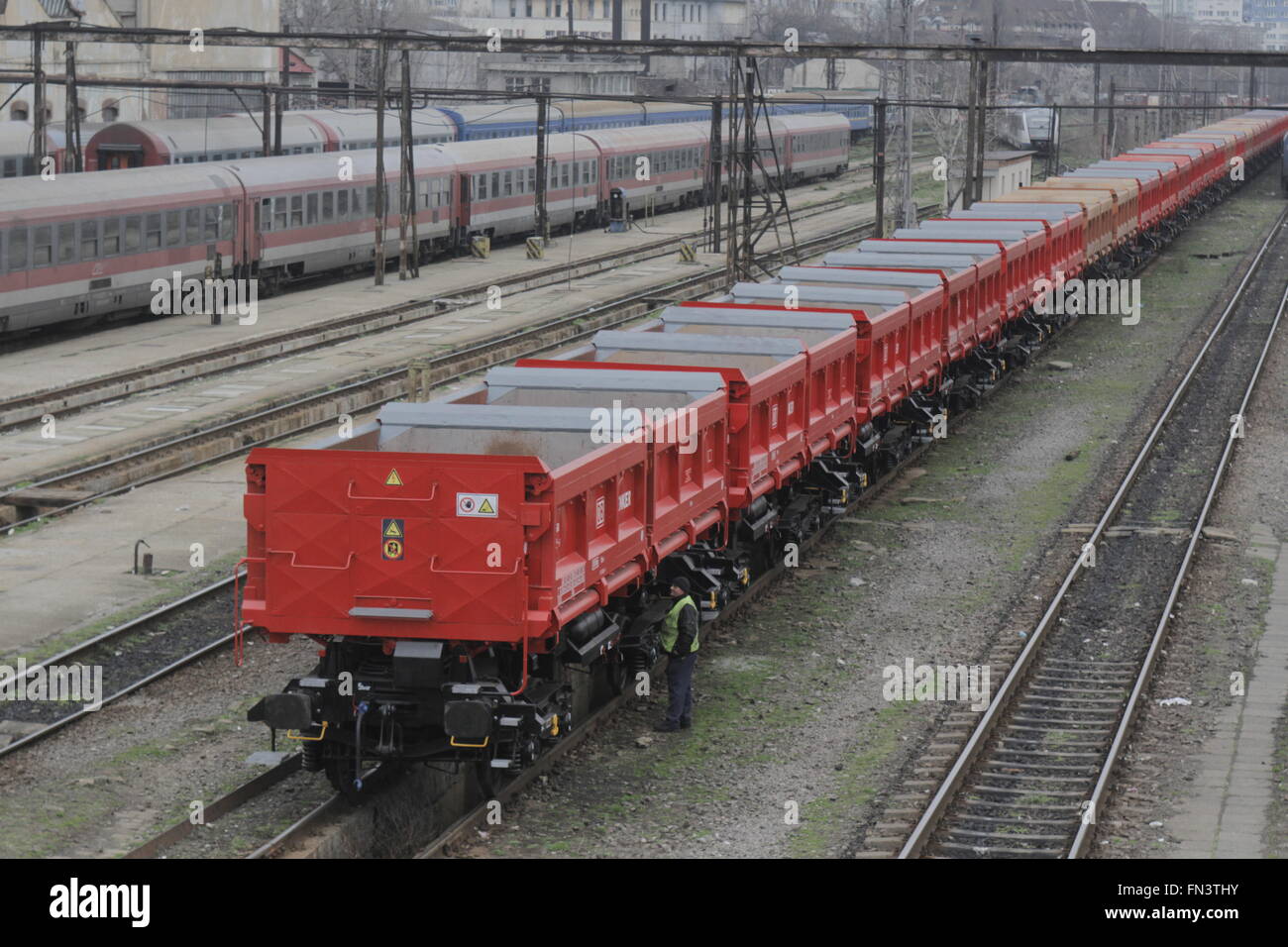 Bucharest, Romania, March 13, 2016: DB Schenker freight train is seen ...