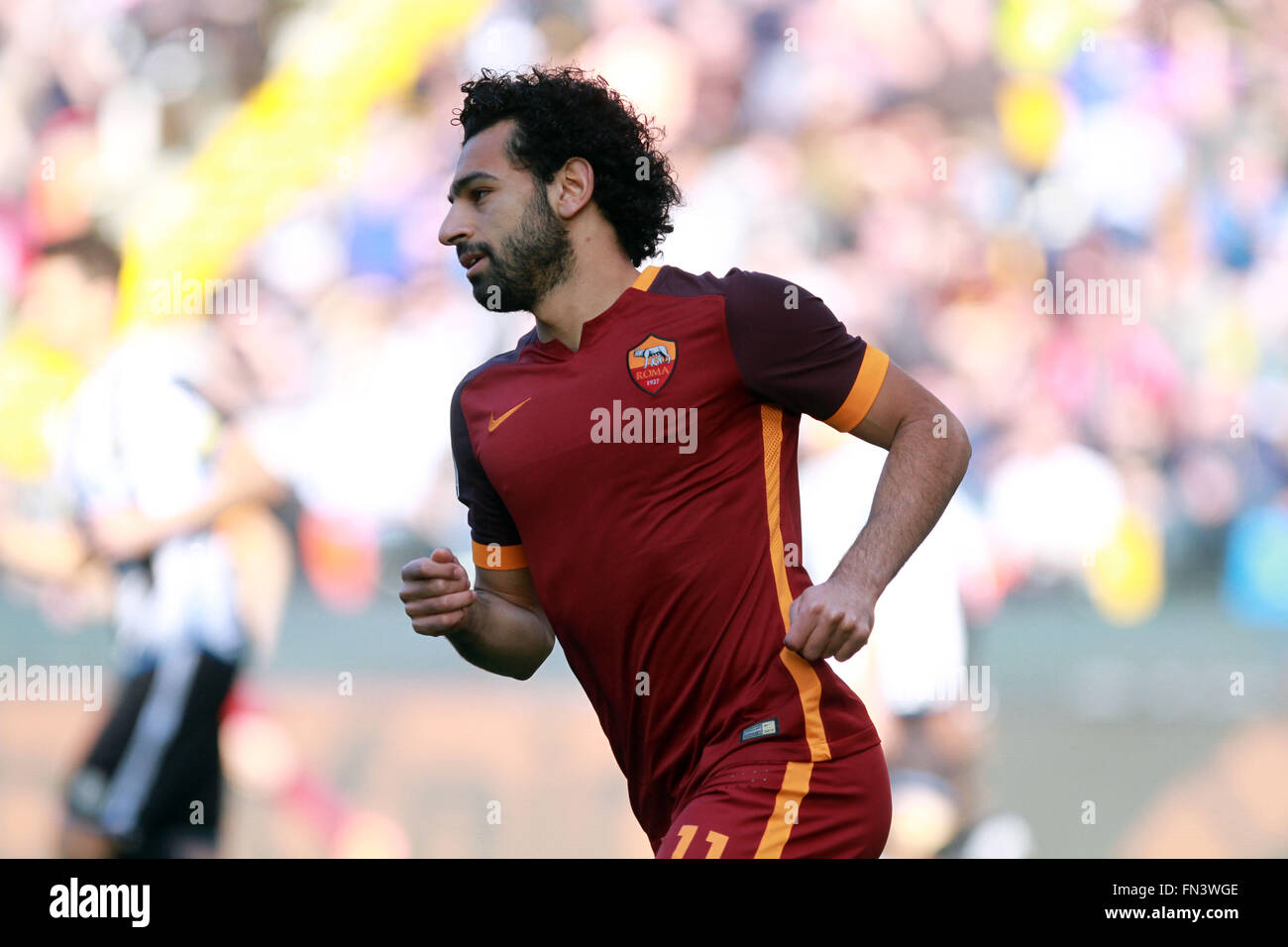 Udine, Italy. 13th Mar, 2016. Roma's forward Mohamed Salah looks during ...