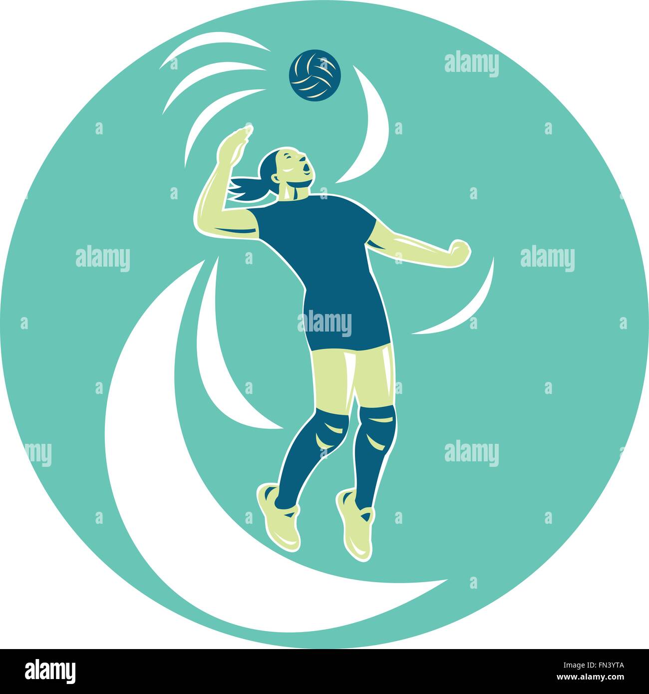 Illustration of a volleyball player spiker jumping spiking hitting ball ...