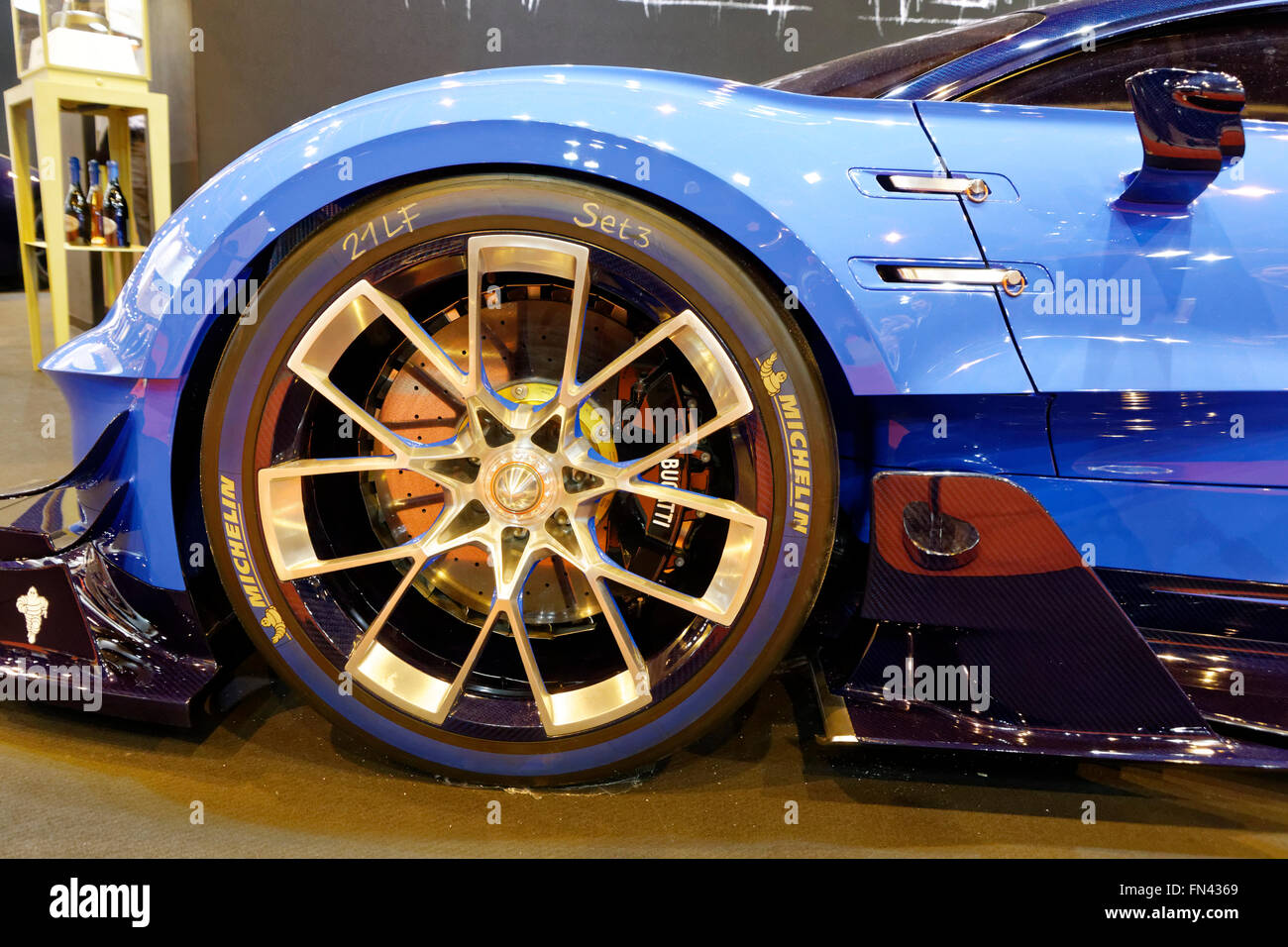 Wheel of a Bugatti Vision Gran Turismo to Retromobile show in Paris ...