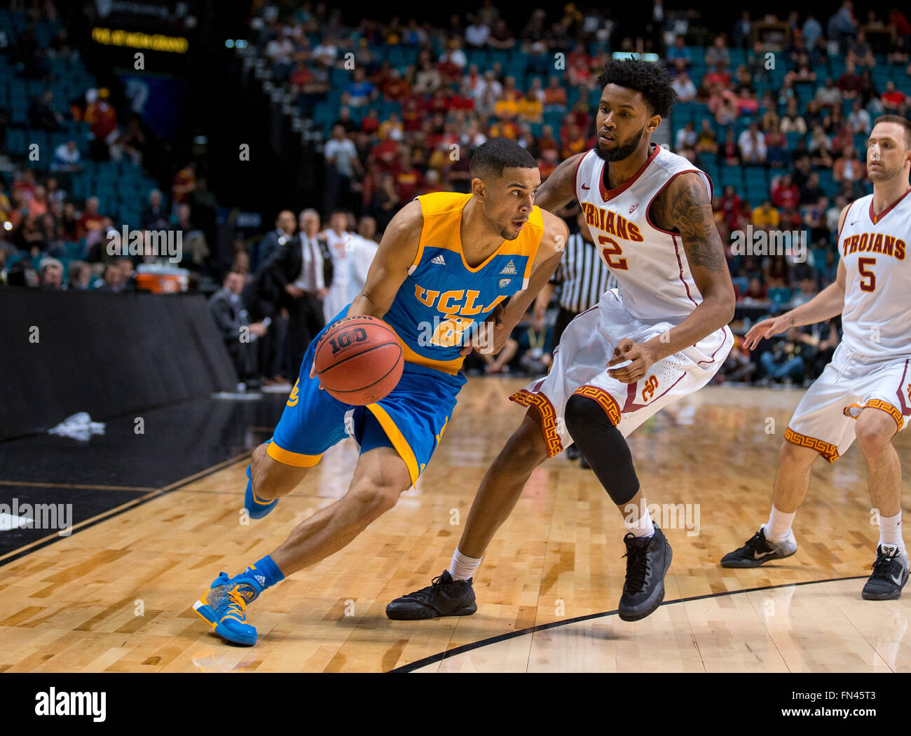 Las Vegas, NV, USA. 09th Mar, 2016. UCLA forward (2) Noah Allen goes up ...
