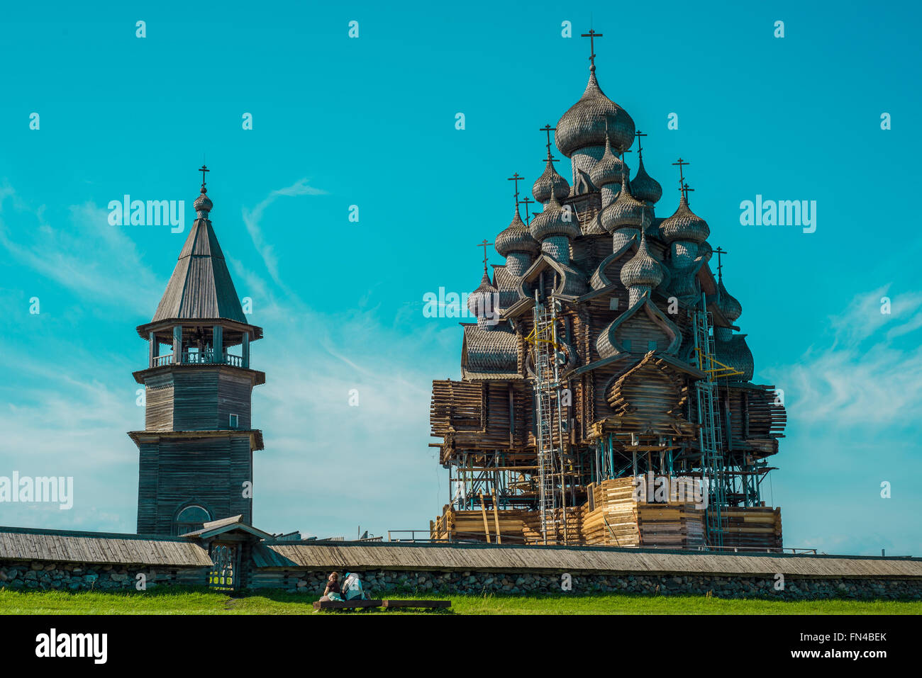 Wooden churches on island Kizhi on lake Onega Stock Photo - Alamy