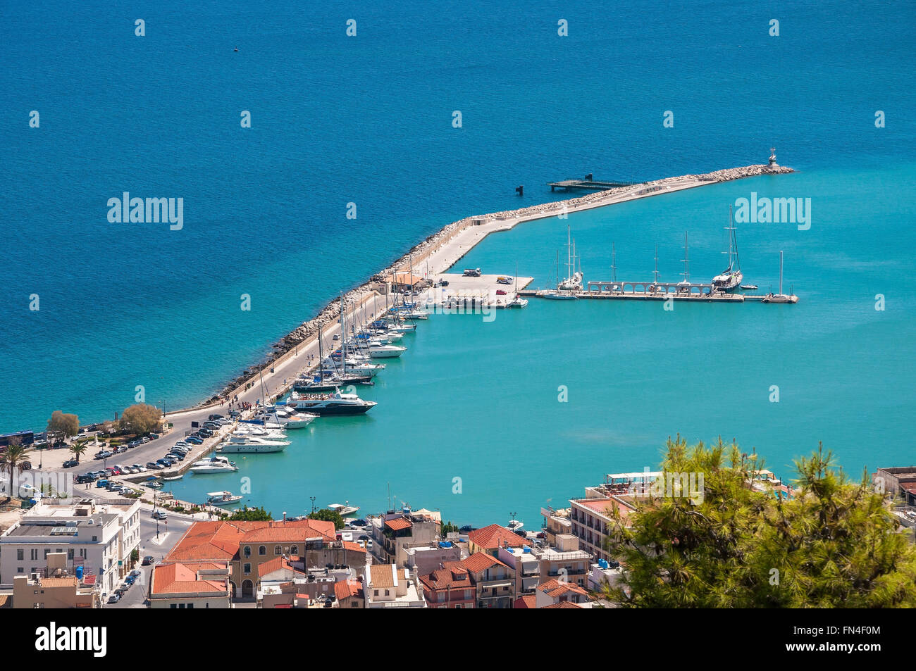 Aerial view of port in Zante town, capital city of Zakynthos, Greece ...