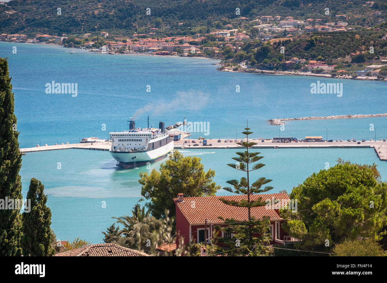 View of ferryboat in Zakynthos port, Greece Stock Photo - Alamy