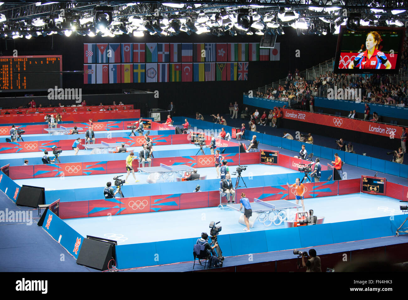 Table tennis at Excel venue at Olympics,London,2012,England,UK, Europe ...