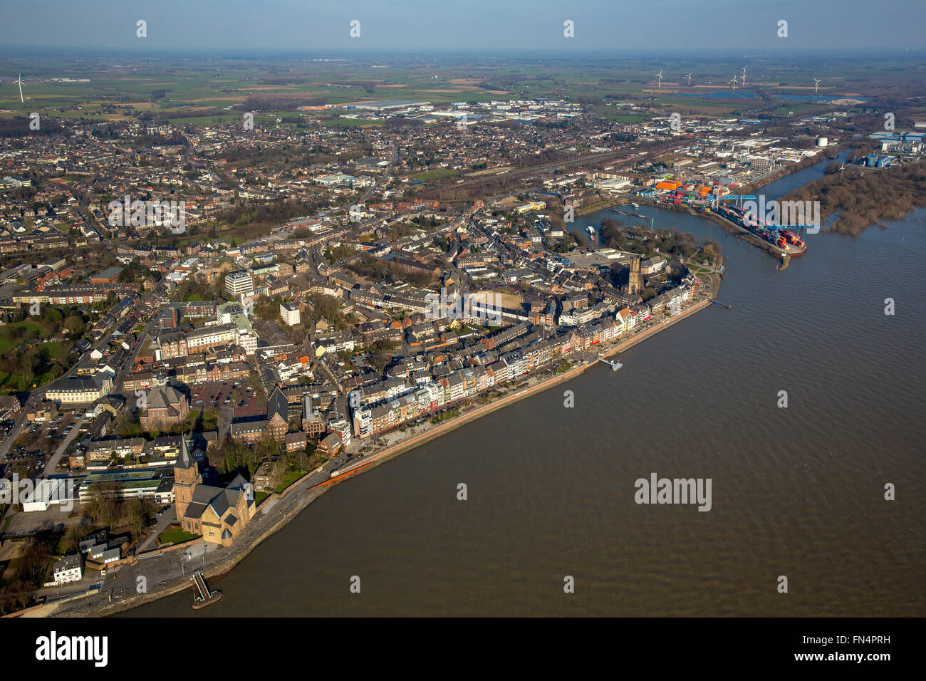 Aerial view, Rhine promenade, Emmerich, Rhine, Emmerich, Lower Rhine ...