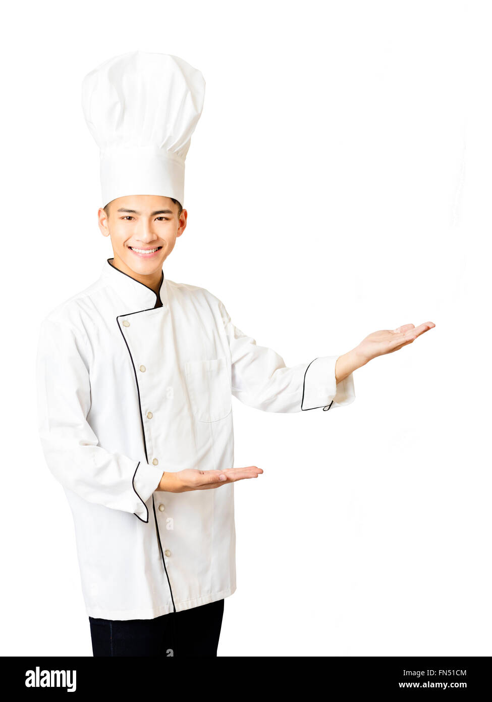 young chef with showing gesture isolated on white Stock Photo - Alamy
