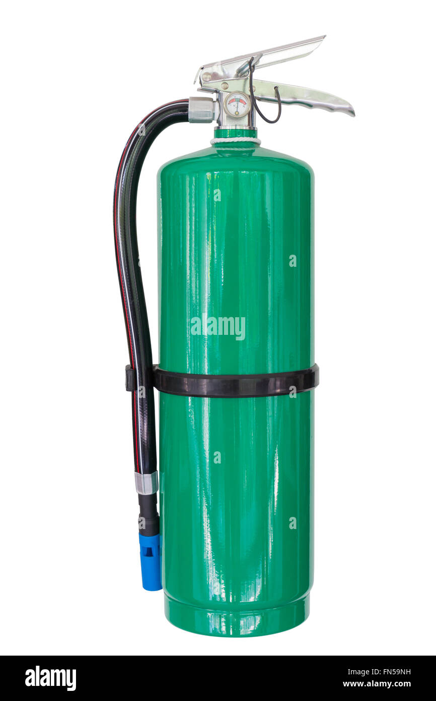 Green chemical fire extinguishers isolated on white background Stock ...