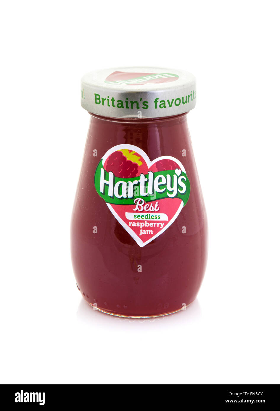 Jar of Hartley's Seedless Raspberry jam Cutout on a white background ...