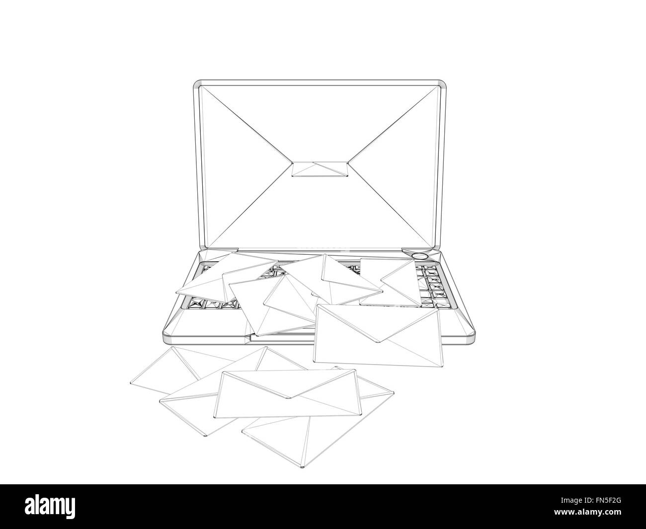 laptop wireframe illustration isolated on white background Stock Photo ...