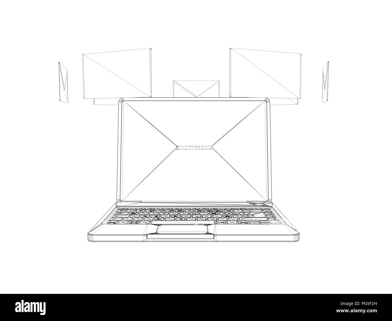 laptop wireframe illustration isolated on white background Stock Photo ...