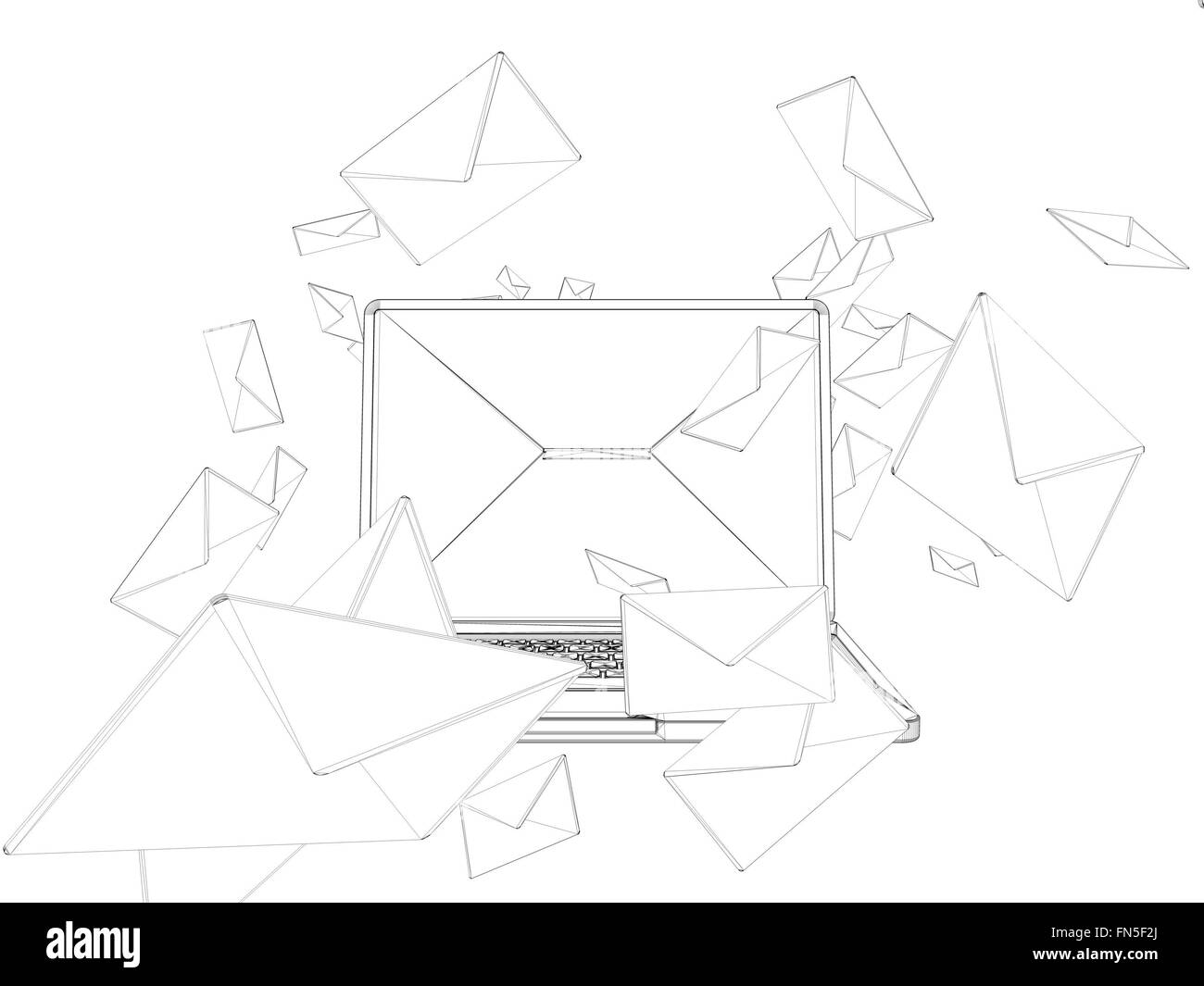 laptop wireframe illustration isolated on white background Stock Photo ...