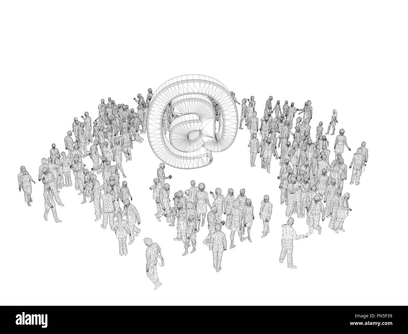 3d people wireframe around a symbol isolated on white background Stock ...
