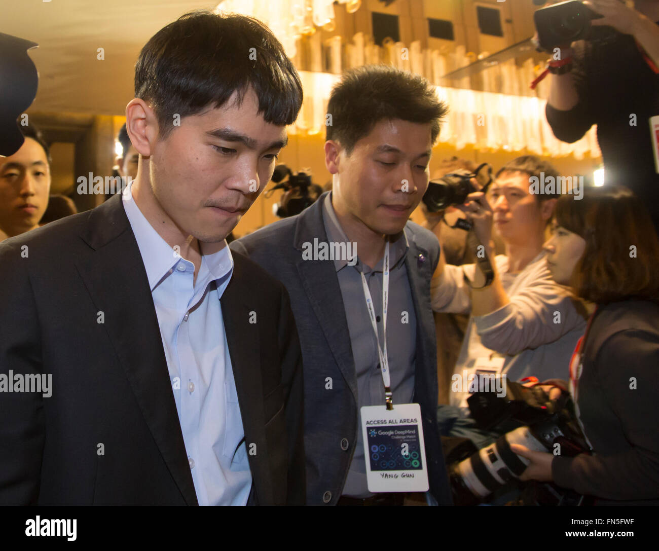 Lee Se-dol, Mar 12, 2016 : South Korean Go master Lee Se-dol (L) walks ...