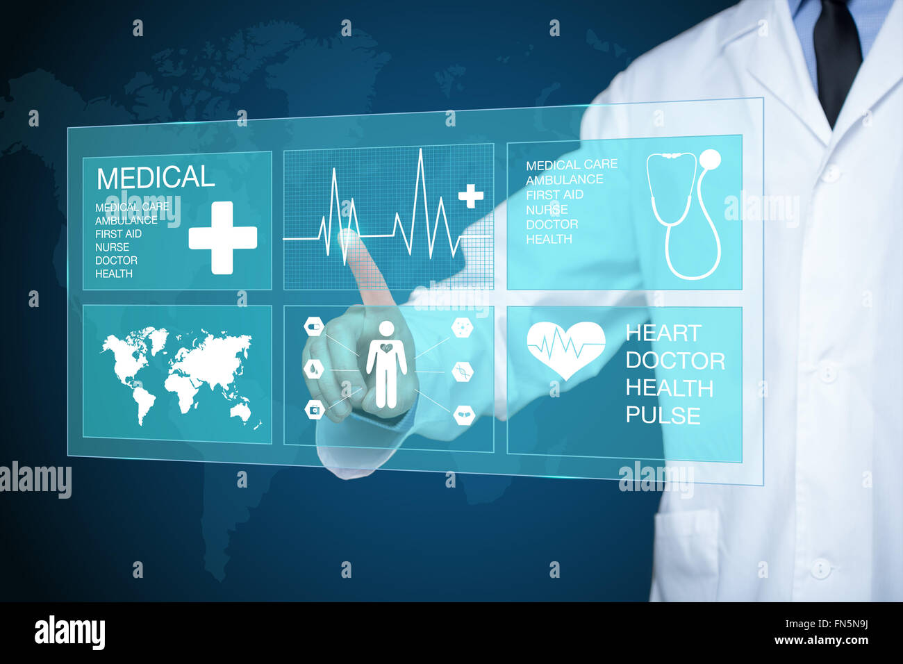doctor touching glow heartbeat line Stock Photo - Alamy