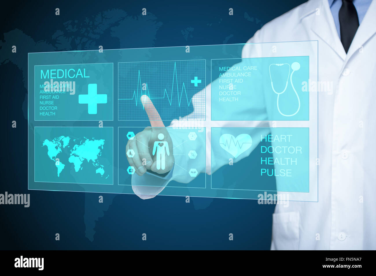 doctor touching glow heartbeat line Stock Photo - Alamy
