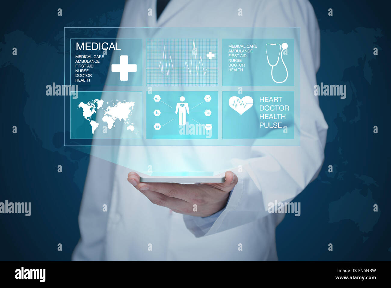 Doctor working on a virtual screen. medical technology concept. pulse ...