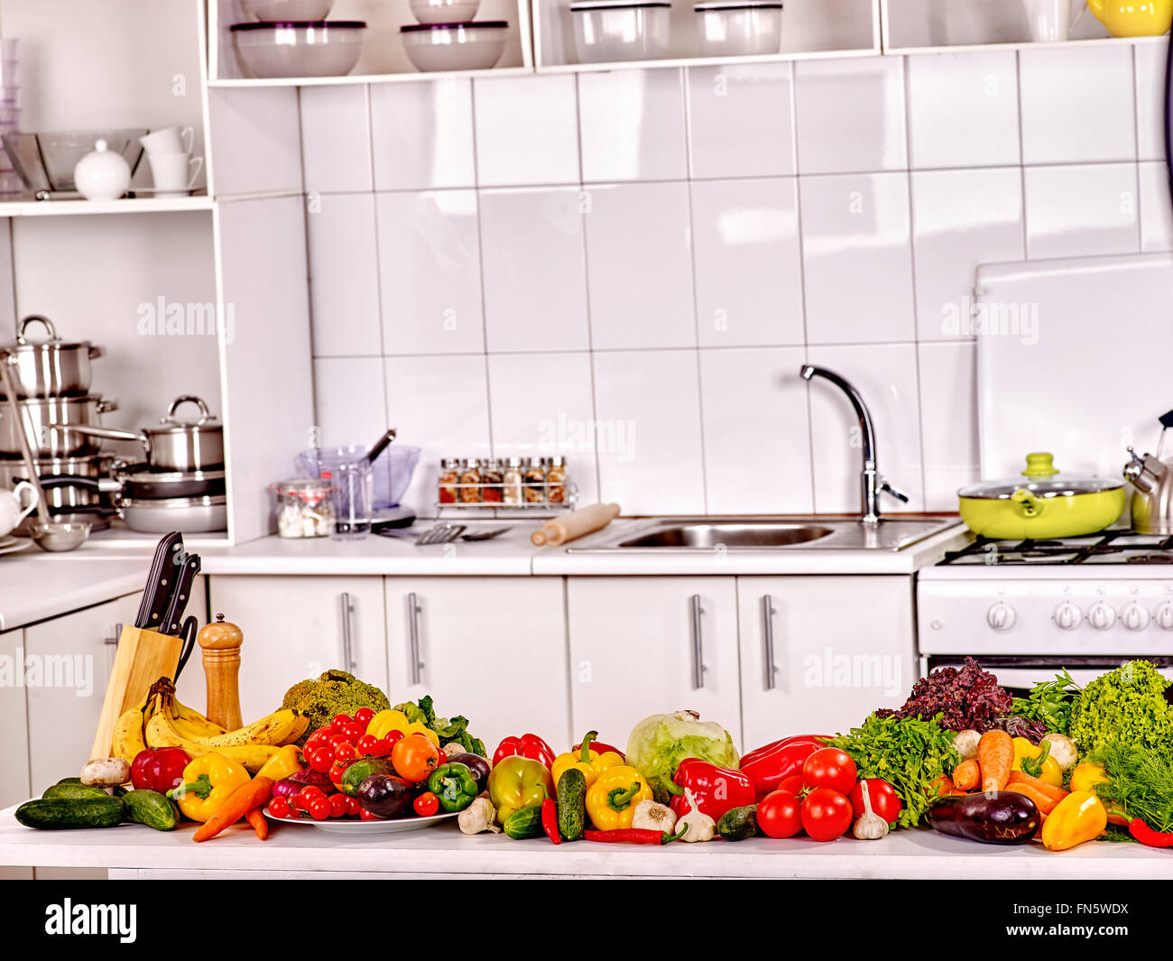 Interior of kitchen with vegetables Stock Photo - Alamy
