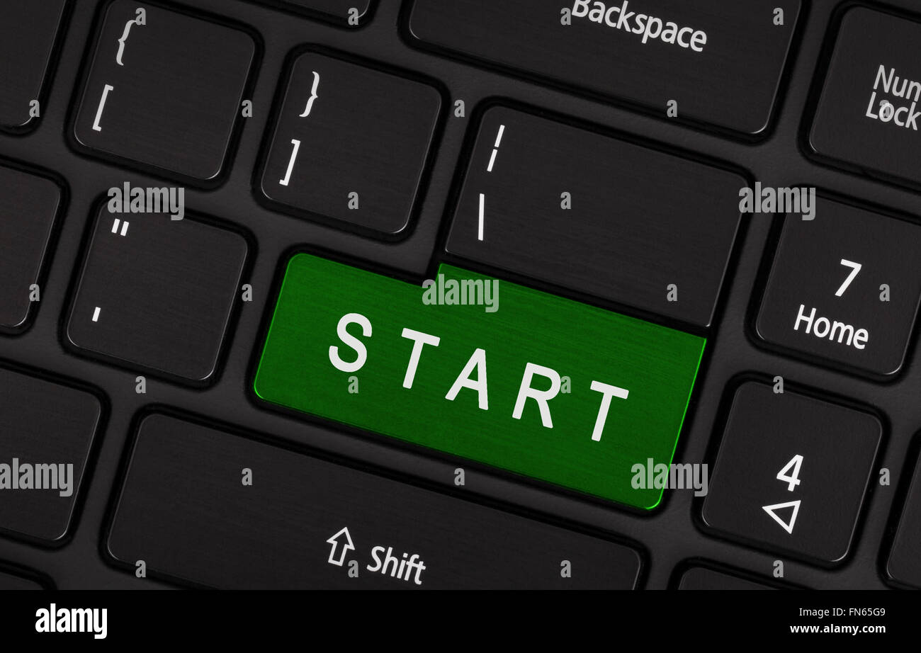 Message on keyboard enter key that is "start Stock Photo - Alamy