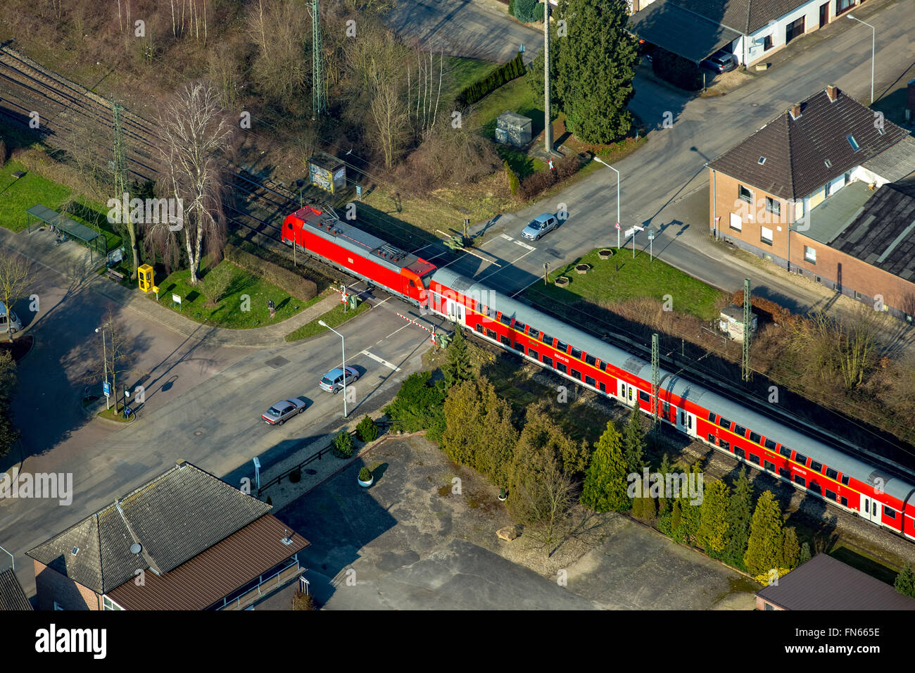 Aerial view, Empel Rees with railway line, Betuwelijn, Betuweroute ...