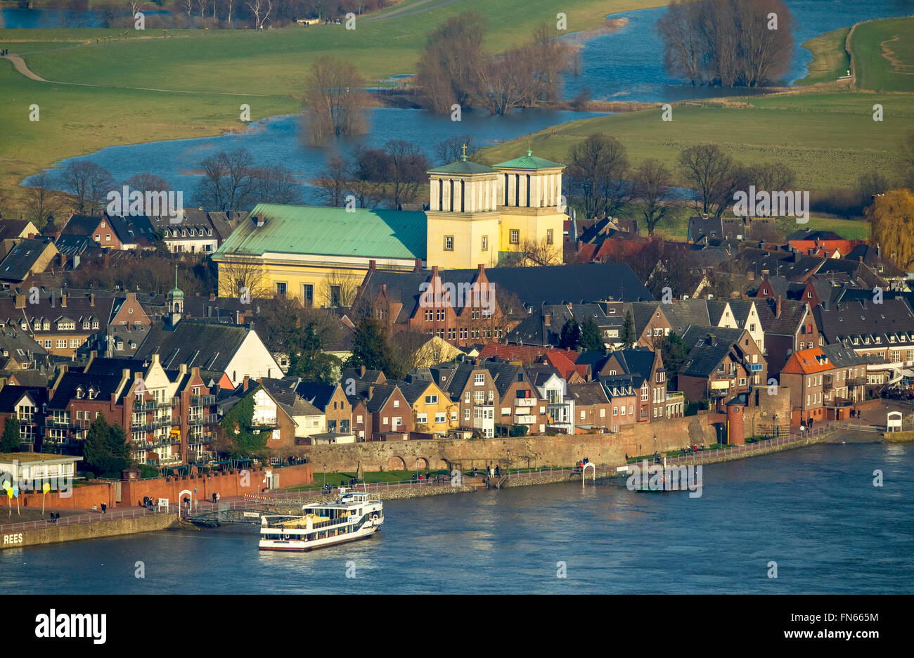Aerial view, St. Assumption, Rees, overlooking the old town of Rees ...