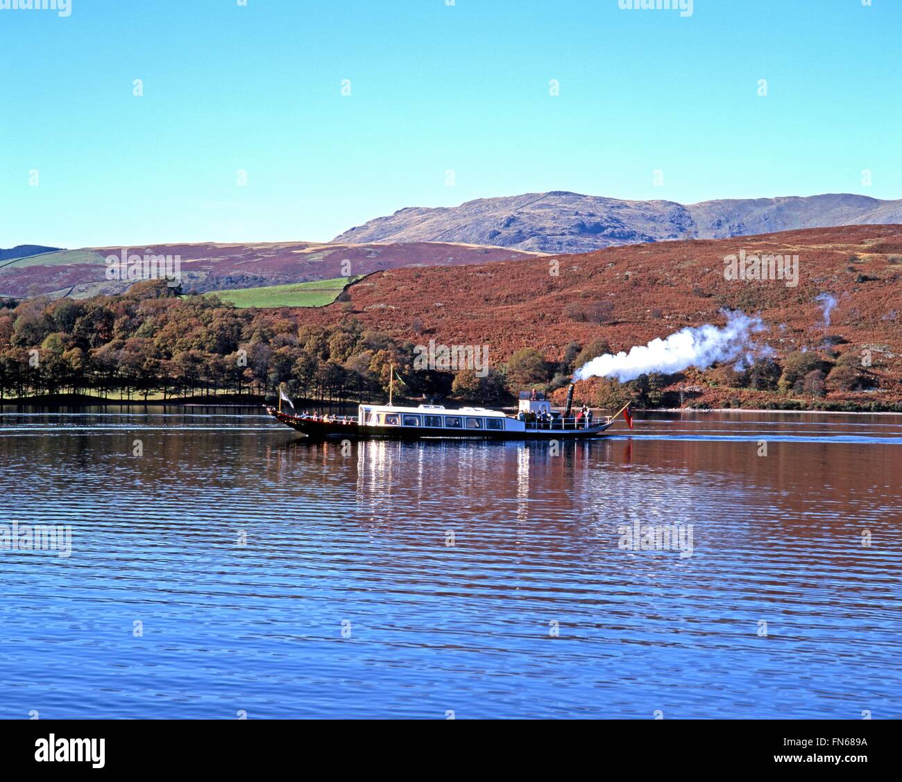 Steam yacht gondola on the lake, Coniston Water, Lake District, Cumbria ...
