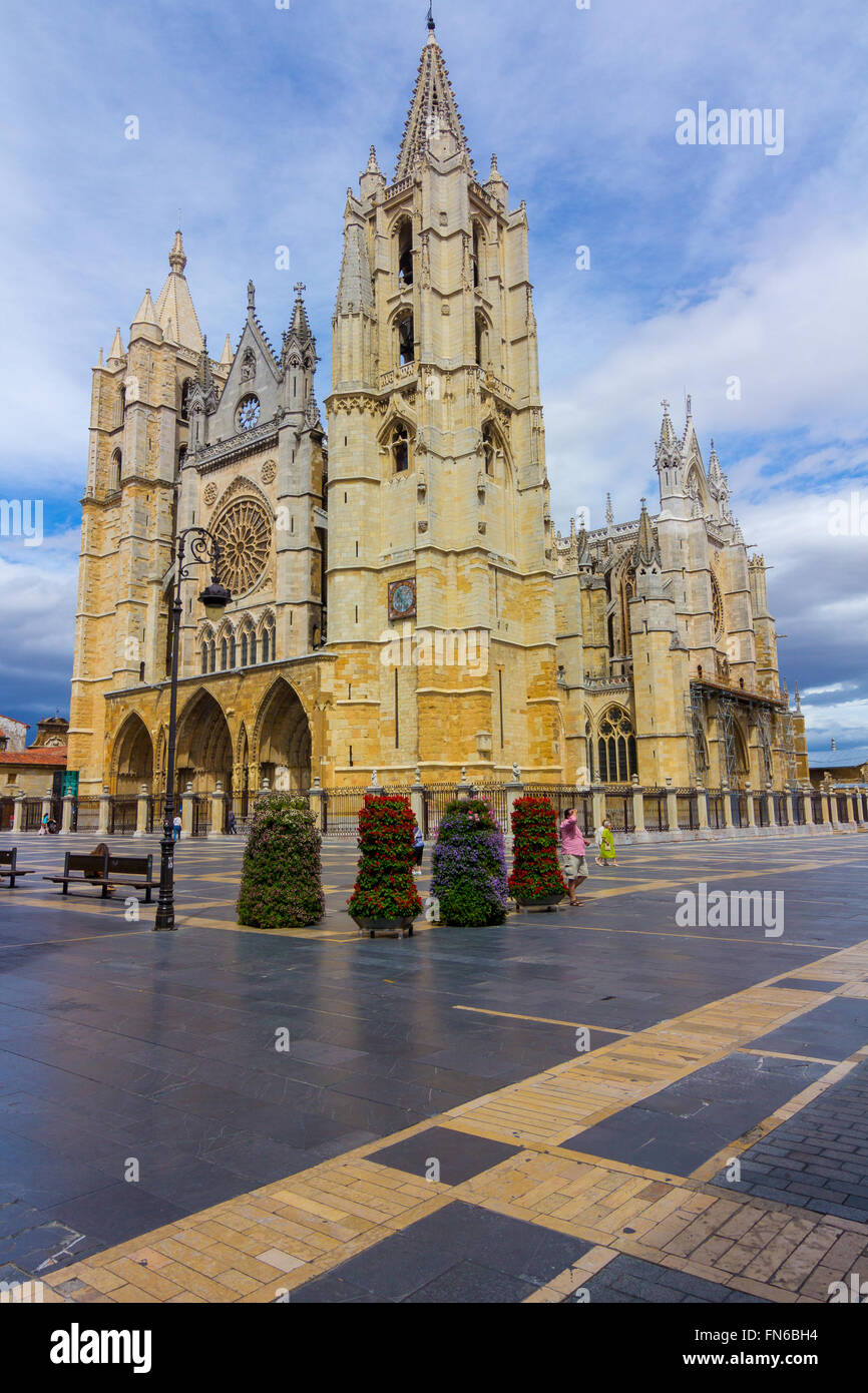 Famous Cathedral of Leon in Spain Stock Photo - Alamy