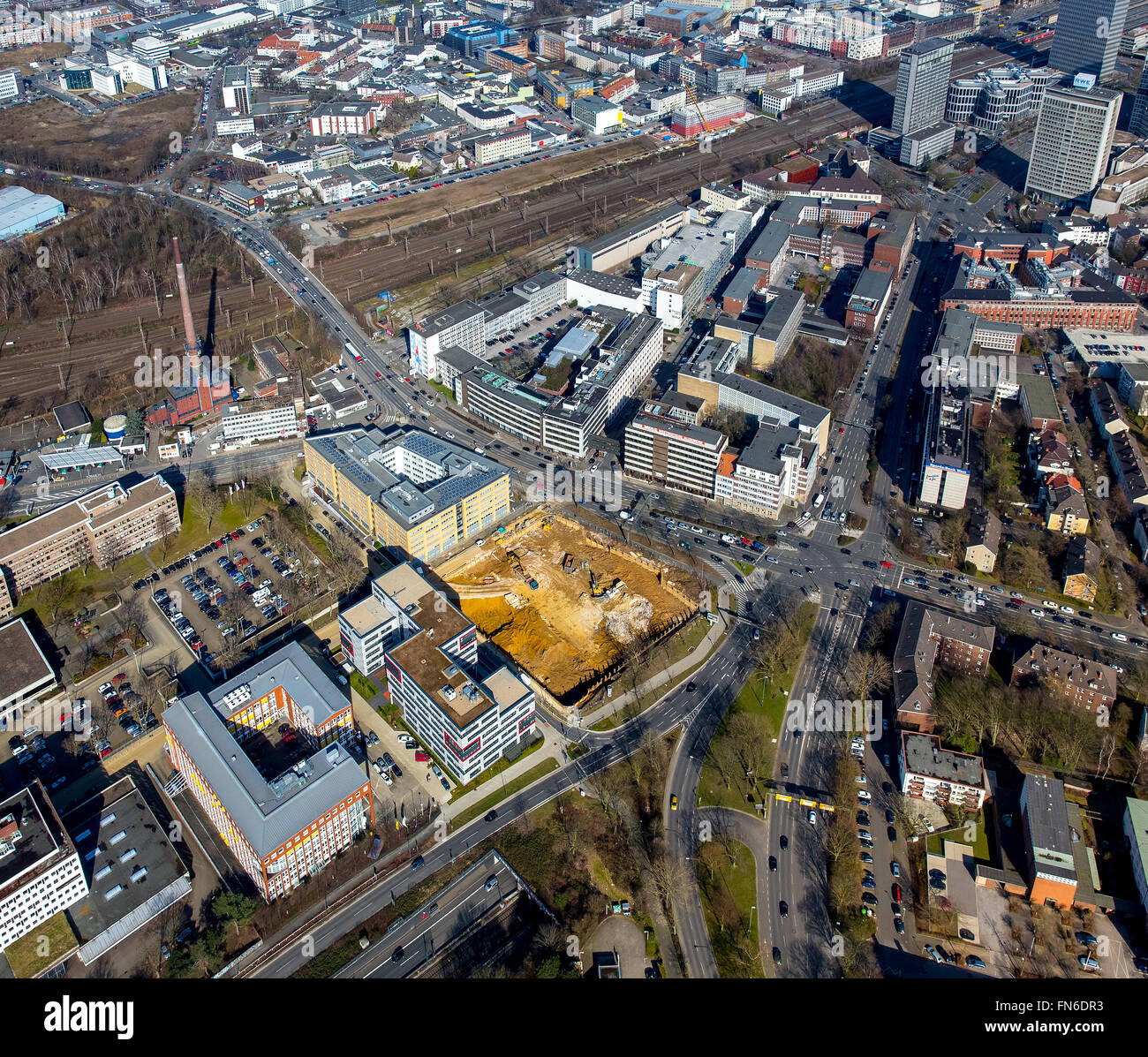 Aerial view, Friedrichstrasse Essen, Europa Center and WAZ site and ...