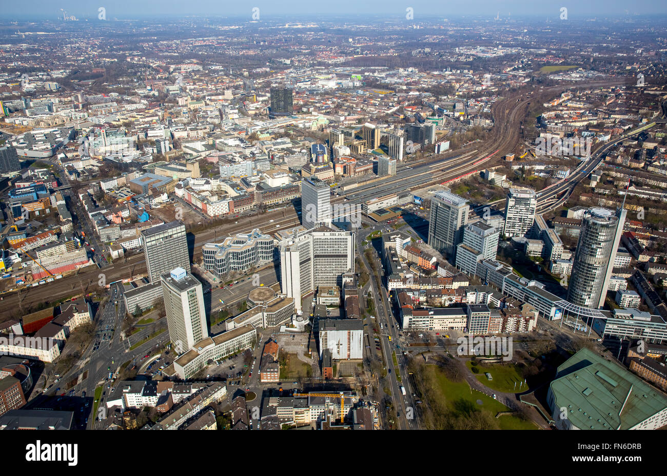 Aerial view, skyline Essen, RWE management, administration building ...