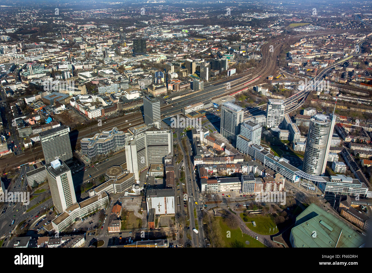 Aerial view, skyline Essen, RWE management, administration building ...