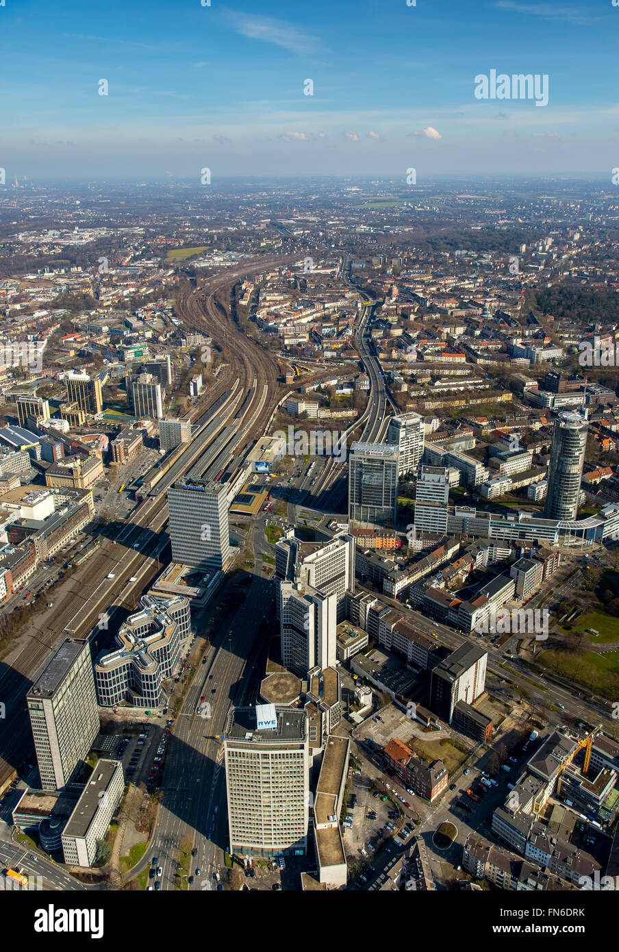 Aerial view, skyline Essen, RWE management, administration building ...