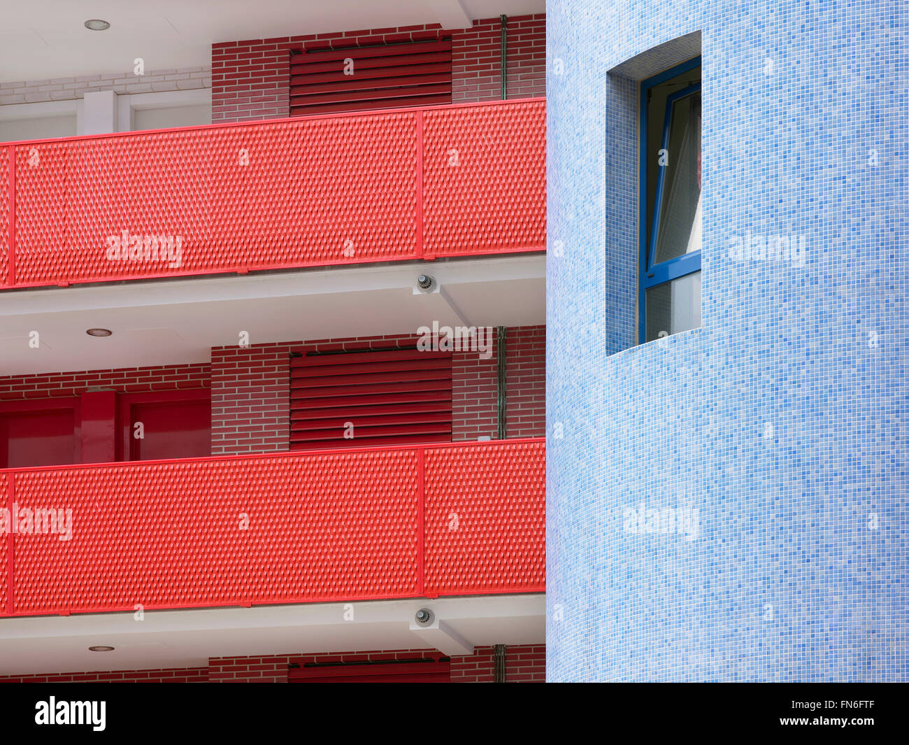 Residential building detail in red and blue tone. Horizontal Stock ...