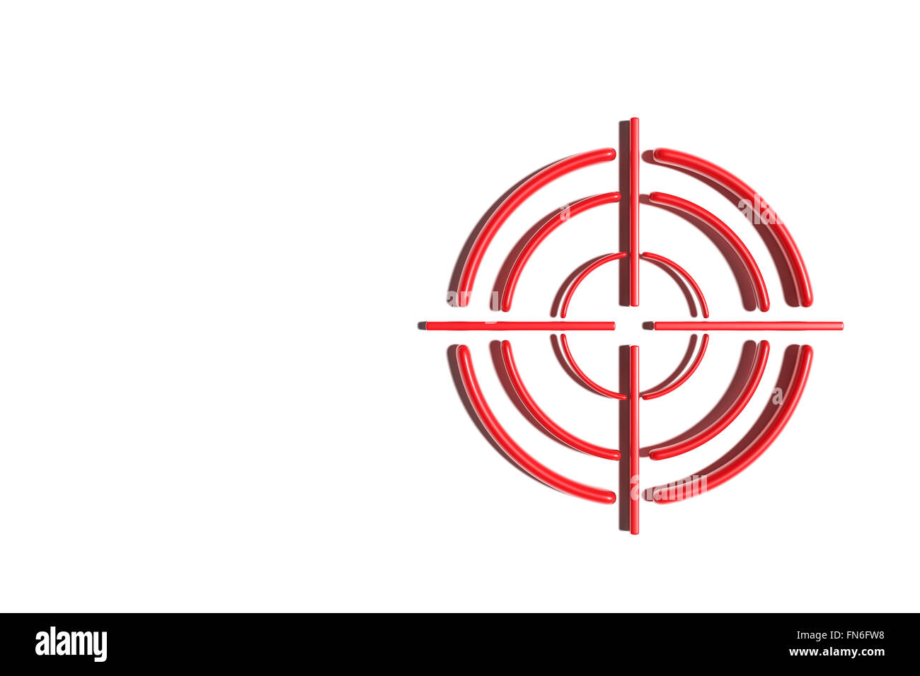3d rendering of a red concentric sight with shadow on white background ...
