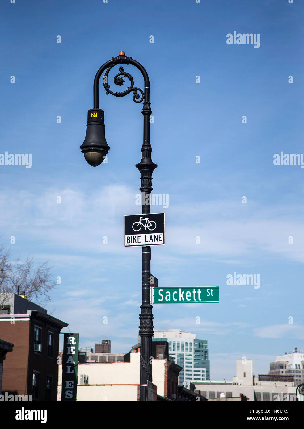 Sign and lamppost on a corner in Brooklyn, New York Stock Photo - Alamy